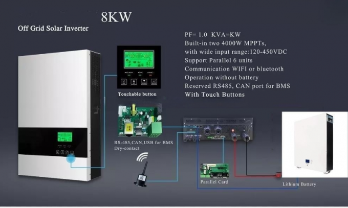 Off Grid Energy Storage 8KW Solar Inverter Built-In Two 4000W MPPTs 230V Ac